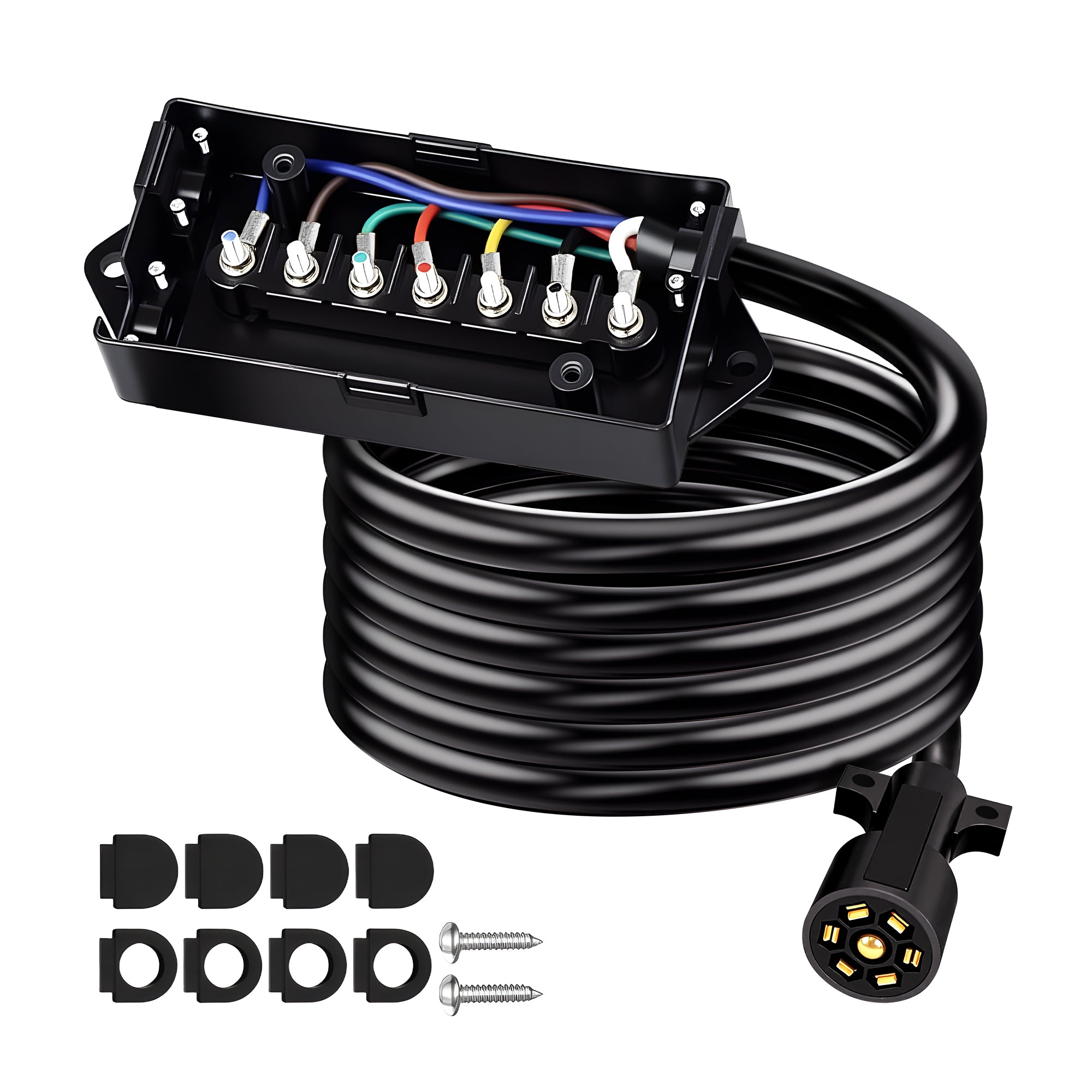 Dylux Heavy-Duty 7-Way Trailer Cord with Waterproof 7-Gang Junction Bo